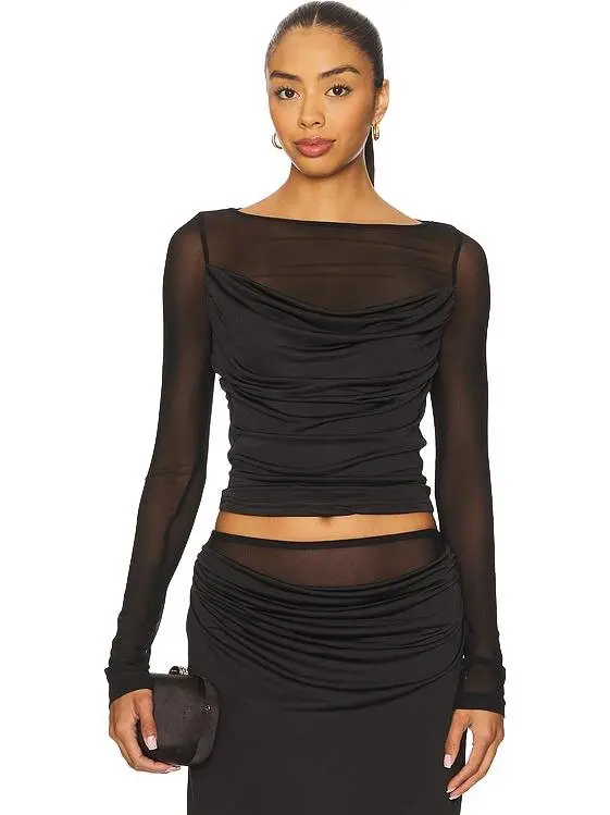 RUNAWAY THE LABEL Wilona Sleeved Cowl Top - Black
