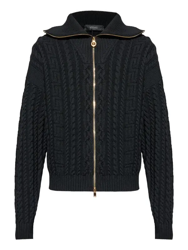 Versace Cardigan With Decorative Knit - Black
