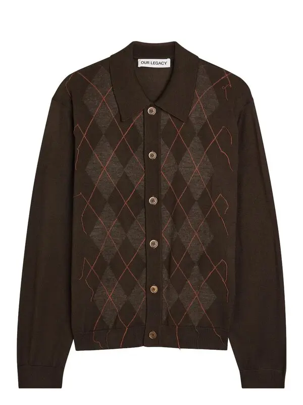 Our Legacy Argyle Intarsia Wool Polo Shirt - Black