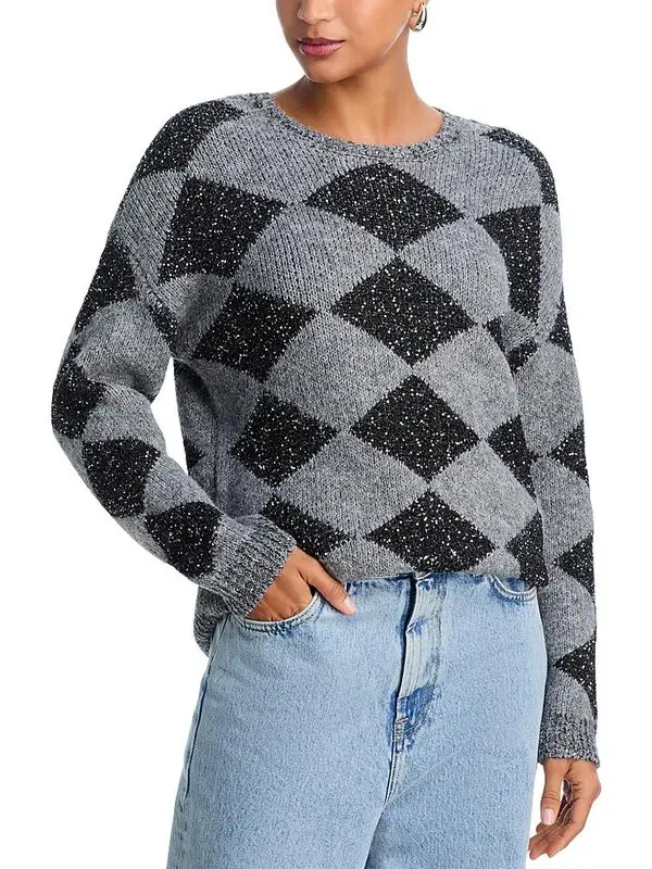 Aqua Argyle Shine Crewneck Sweater - Heather Grey/black