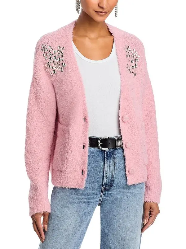 Aqua X Salvatore Rizza Embellished Cropped Cardigan - Pink