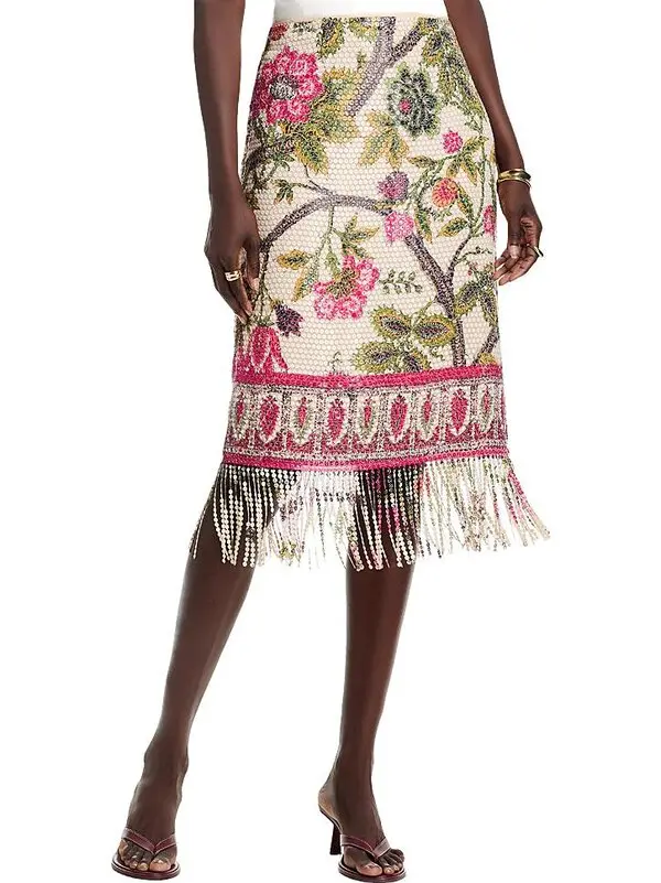 Kobi Halperin Printed Skirt With Fringe - Ivory Multi