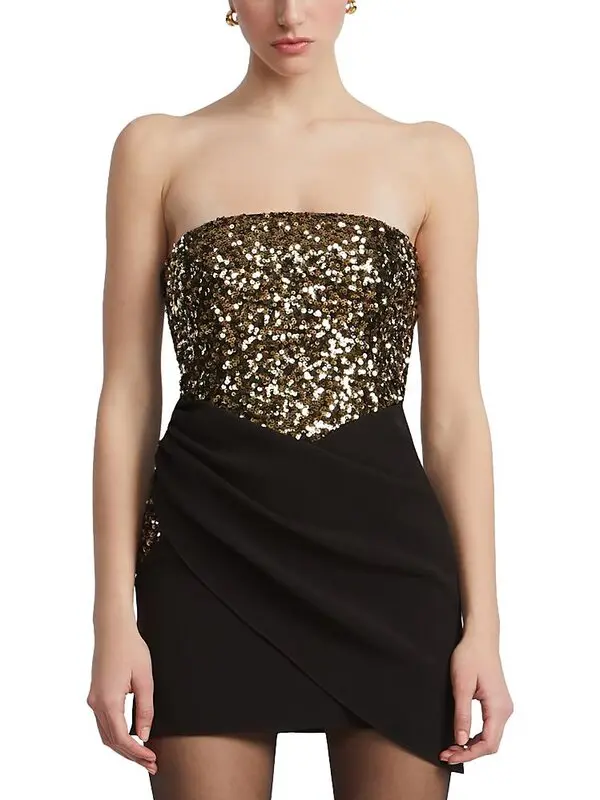 Bcbgmaxazria Strapless Sequin Mini Dress - Gold Black
