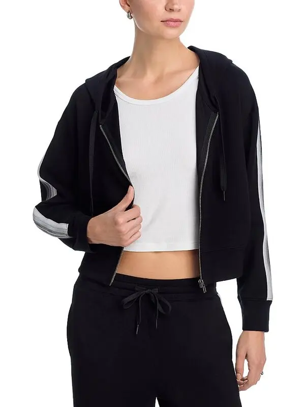 Vintage Havana Striped Cloud Fleece Zip Up Hoodie - Black