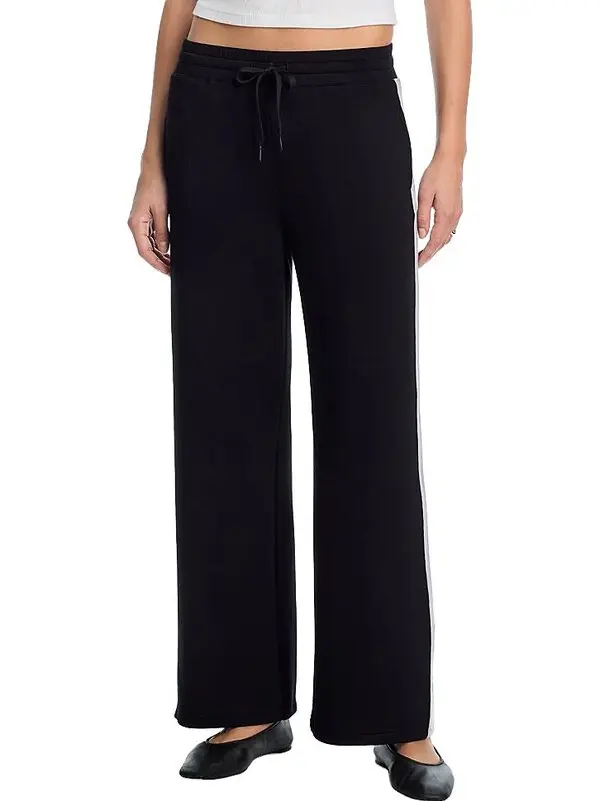 Vintage Havana Striped Fleece Wide Leg Pants - Black