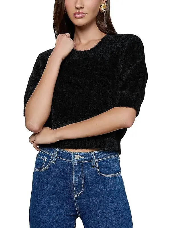 L'Agence Guinevere Cropped Crewneck Sweater - Black