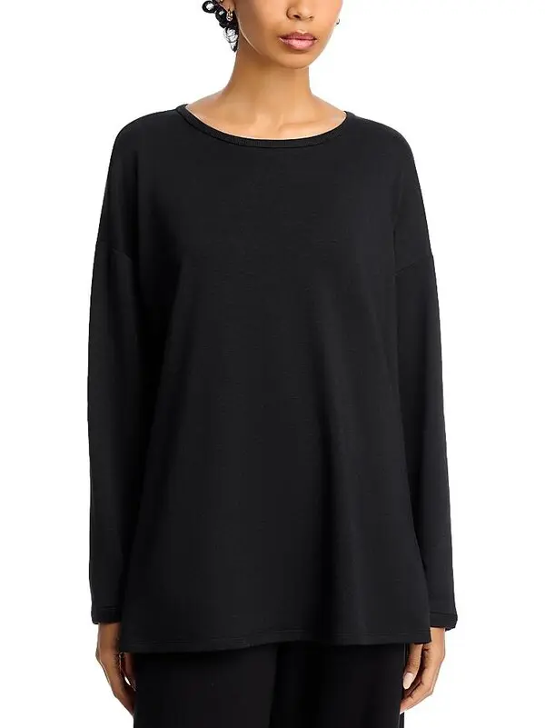Eileen Fisher Brushed Terry Boxy Top - Black