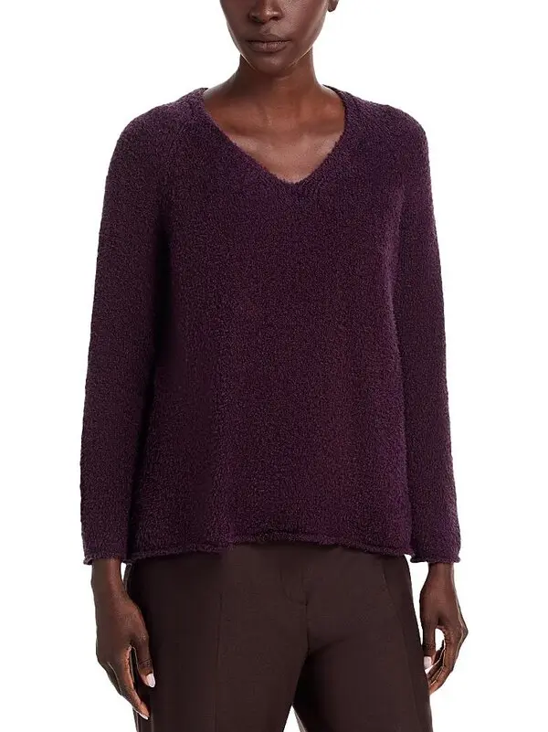 Eileen Fisher Fringed V-neck Cotton Sweater - Vilet