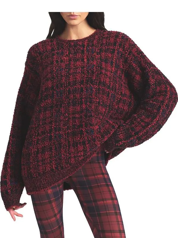 SKIMS Cozy Oversized Crewneck Pullover - Merlot Navy Plaid