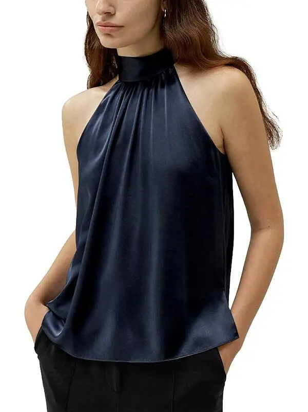 Lilysilk Minimalistic Allure Silk Halter Top - Navy Blue