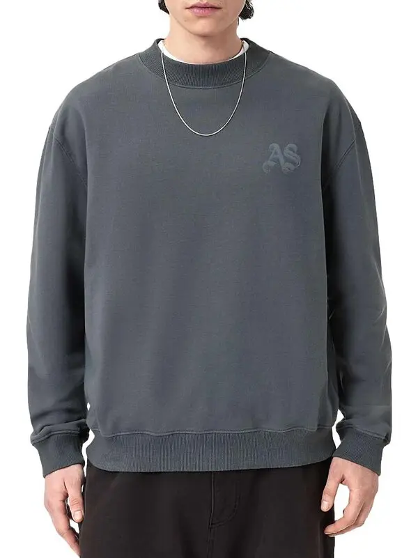 ALLSAINTS Icon Cropped Oversized Crew - Dark Steel