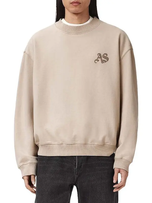 ALLSAINTS Icon Cropped Oversized Crew - Sandstone