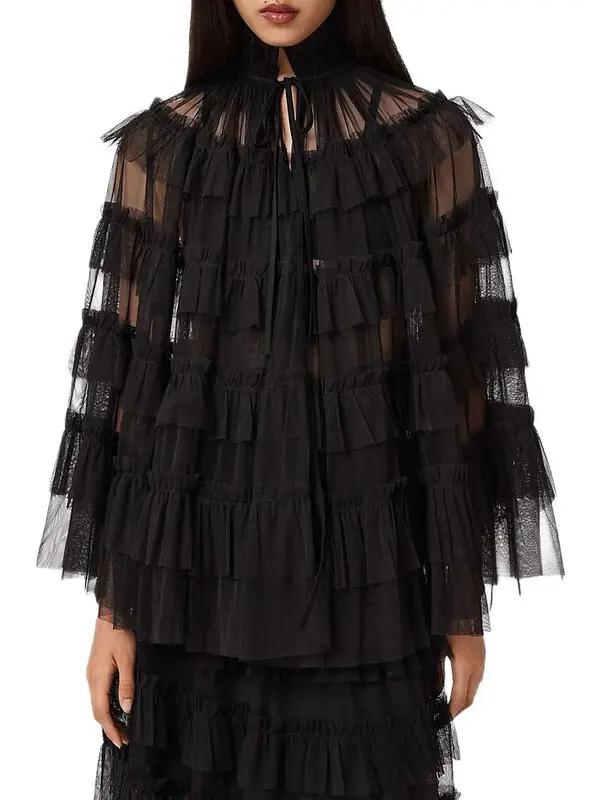 ALLSAINTS Aude Ruffle Cape - Black
