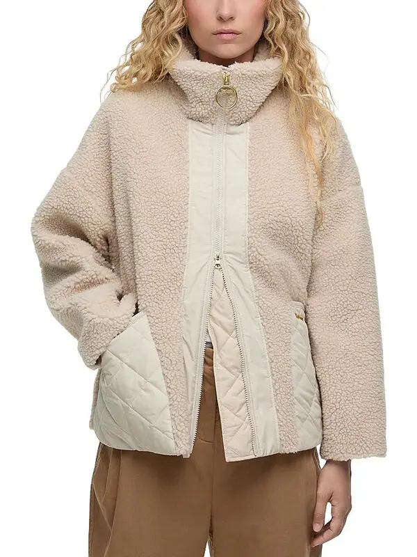 Barbour Brawby Teddy Fleece Jacket - Silver Cloud/oatmeal