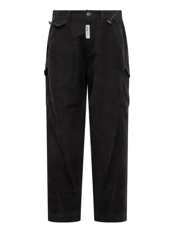 Gcds Trousers In Velvet With Cargo Pockets - Black