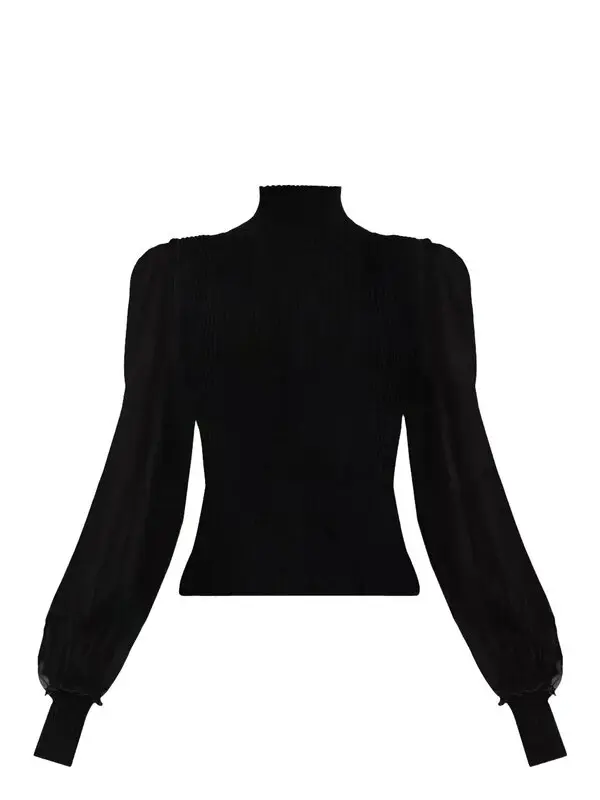 FRAME Sheer-sleeve Blouse - Black
