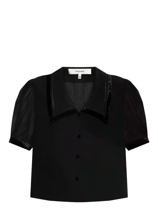 FRAME Velvet-trim Blouse - Black