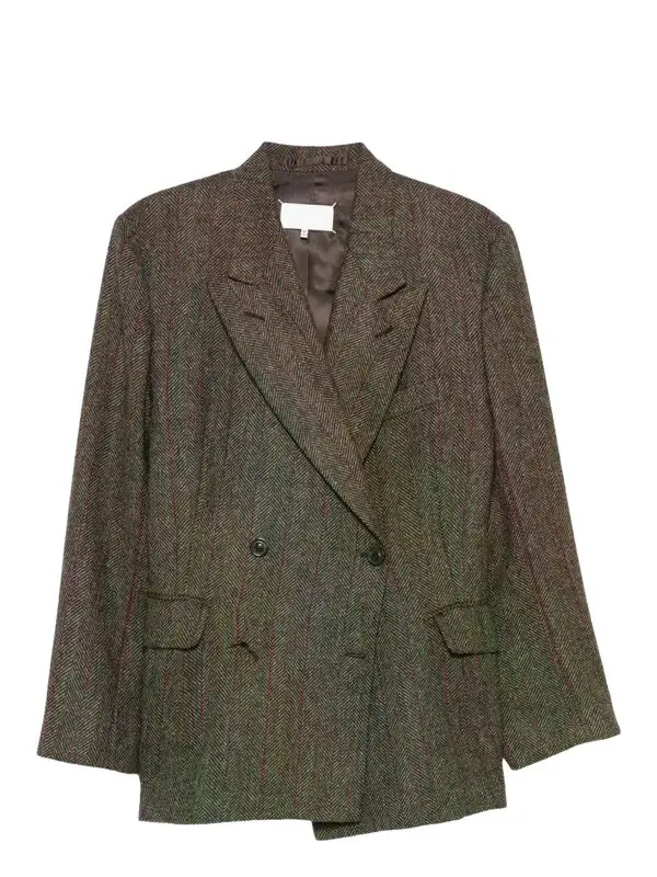 MAISON MARGIELA Double-breasted Striped Blazer - Brown