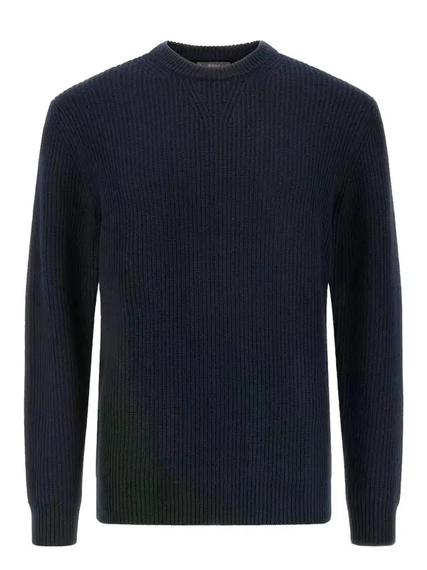 Boggi Milano Ribbed-knit Crew-neck Sweater - Blue
