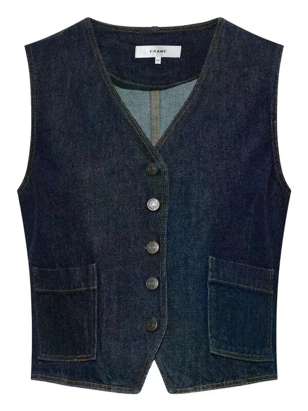 FRAME Buttoned Denim Waistcoat - Blue