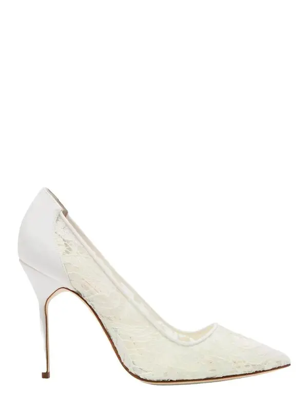 Manolo Blahnik 105mm Bride Lace Point-toe Pumps - White