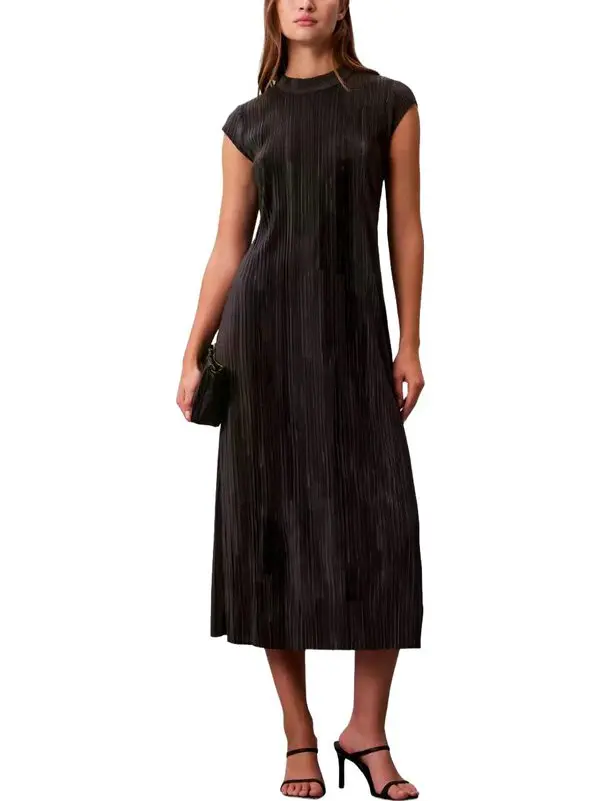 Calvin Klein Pleated Midi Dress - Brown