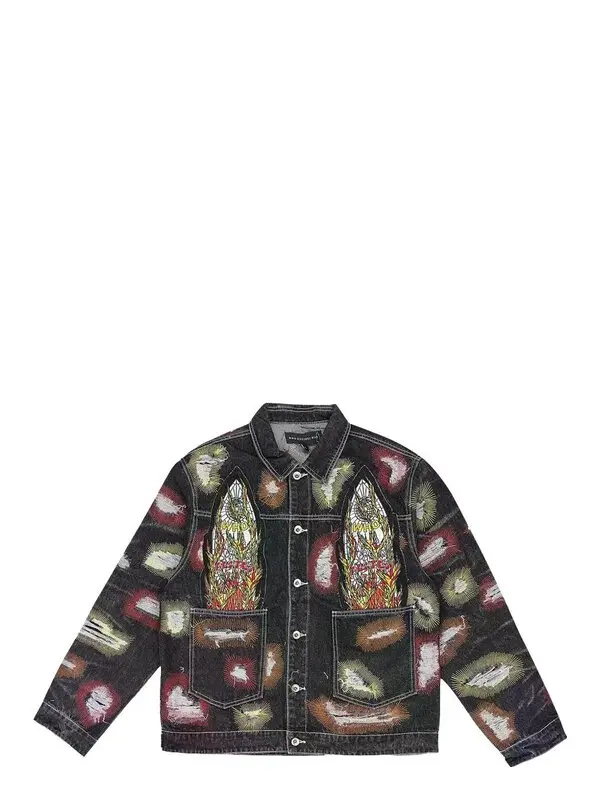 WHO DECIDES WAR BY EV BRAVADO Embroidery Trucker Jacket - Black