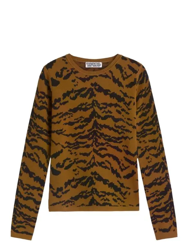 Essentiel Antwerp Animal Print Long Sleeve Top - Brown