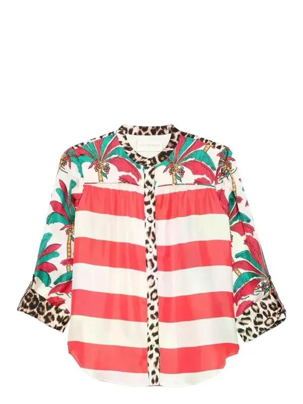 La Prestic Ouiston Palm Tree-print Striped Shirt - Red