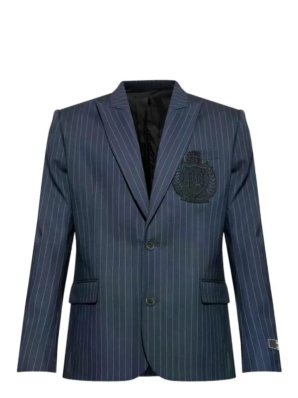 Balmain Pinstripe Appliqué-logo Blazer - Blue