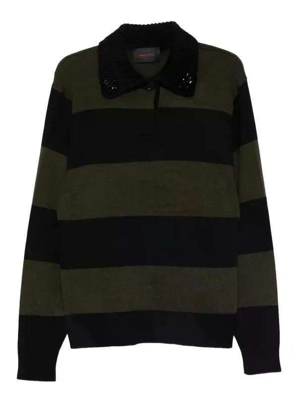 Simone Rocha Striped Embellished-collar Polo Shirt - Green