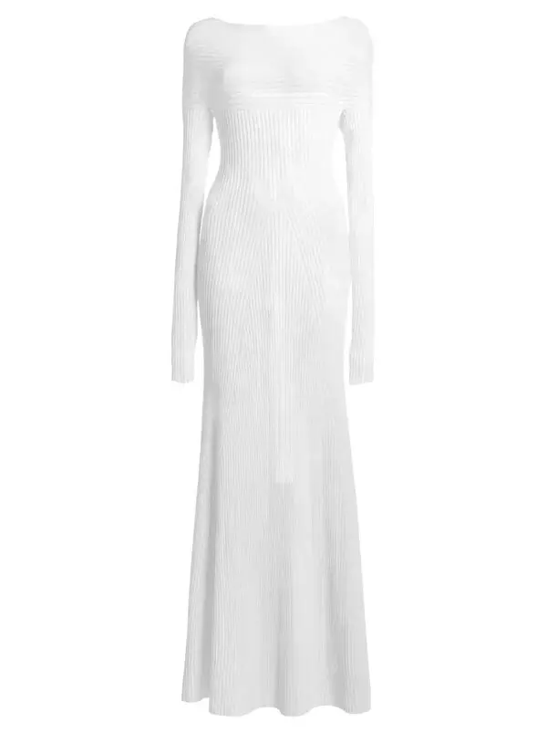 A.W.A.K.E. Mode Off-shoulder Ribbed Knit Maxi Dress - White