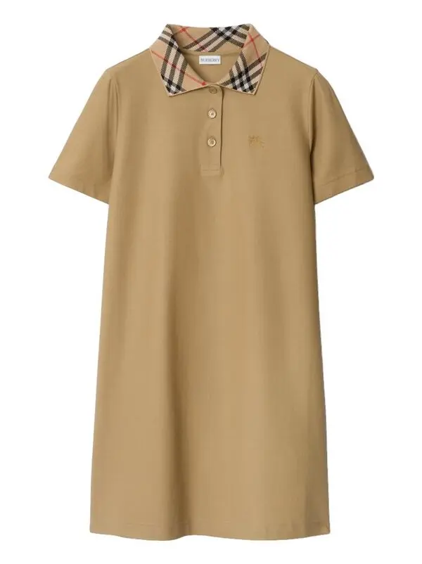 Burberry Check Collar Cotton Polo Shirt Dress - Beige Beige