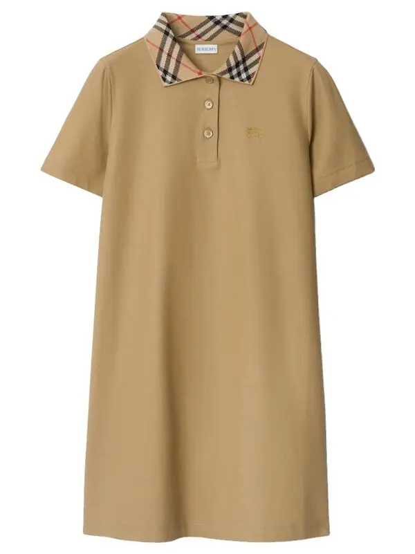 Burberry Check Collar Cotton Polo Shirt Dress - Beige