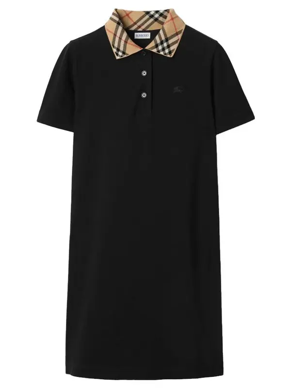 Burberry Check Collar Cotton Polo Shirt Dress - Black