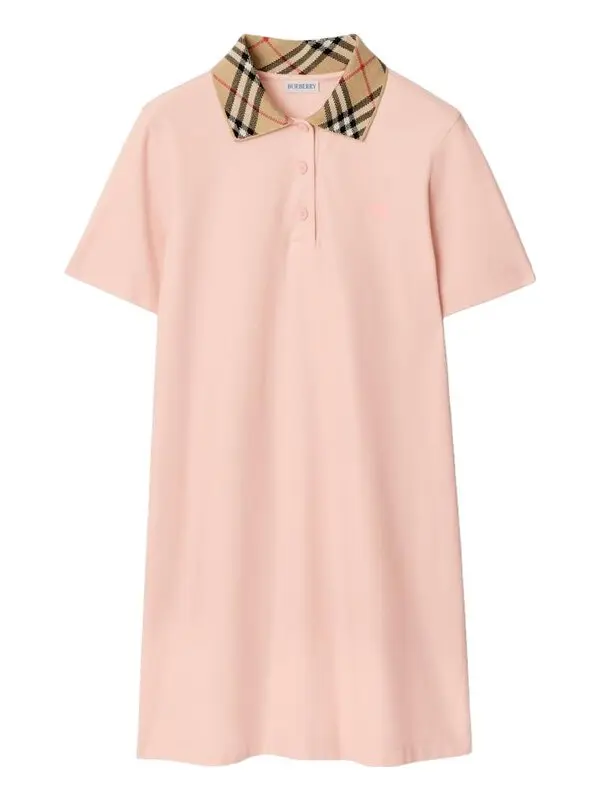 Burberry Check Collar Cotton Polo Shirt Dress - Bouquet Pink