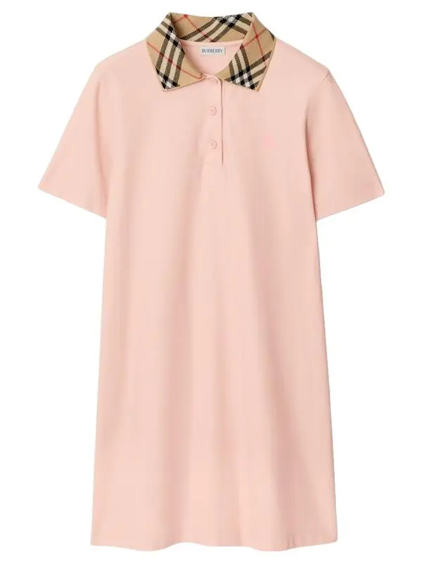 Burberry Check Collar Cotton Polo Shirt Dress - Posy Pink