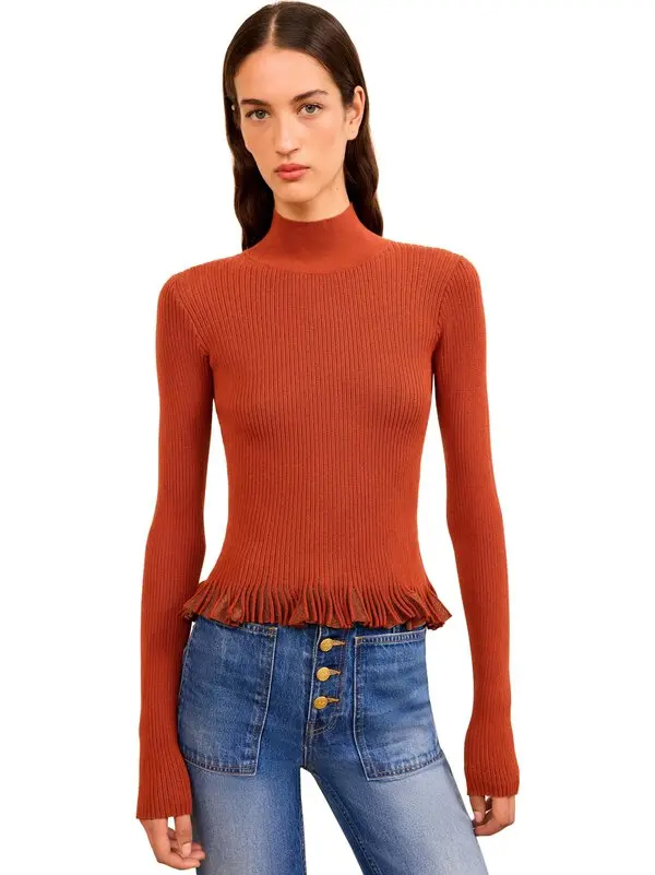 Ulla Johnson Yulia Ruffle Turtleneck Top - Copper