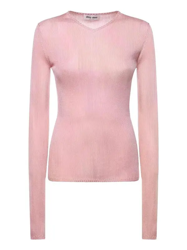 Miu Miu V-neck Ribbed Top - Pink