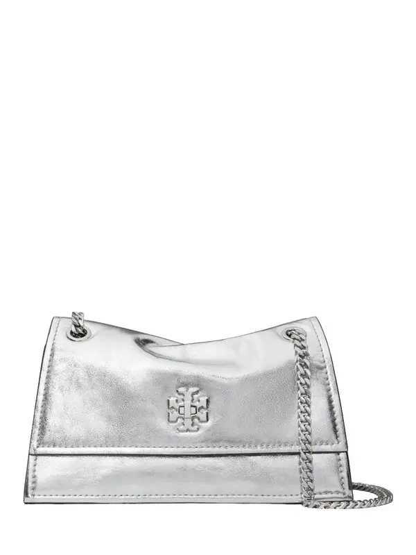 Tory Burch Mini Kira Turn-lock Metallic Shoulder Bag - Silver