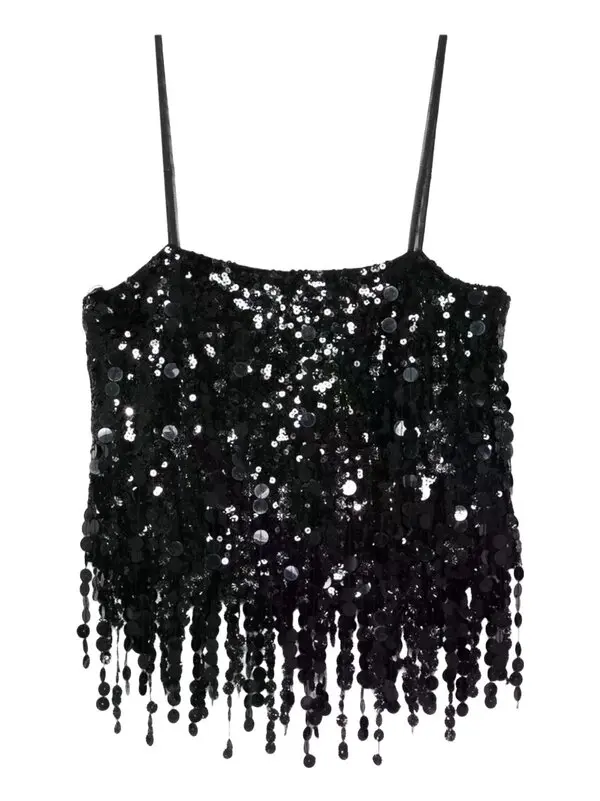 Blumarine Sequin Fringed Top - Black