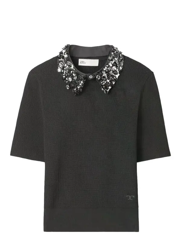 Tory Burch Embellished-collar Top - Black