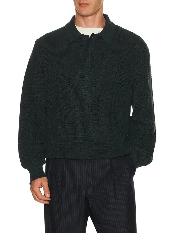 CORRIDOR Long Sleeve Slouchy Polo In Dark - Green