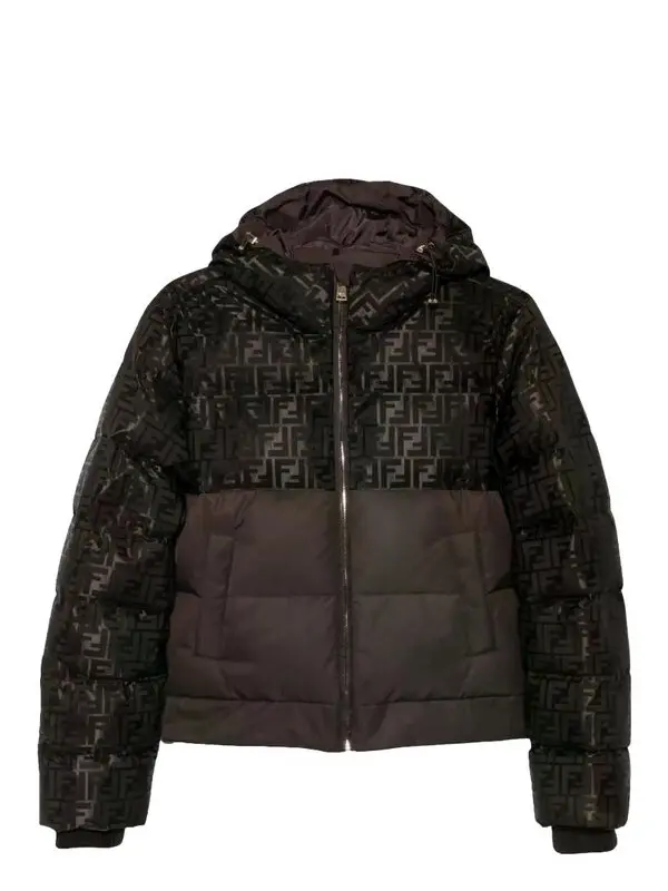 Fendi Ff Logo Hooded Puffer Jacket - Brown