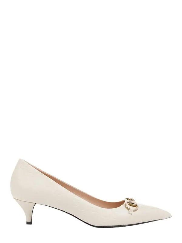 Gucci Gg Leather Pump With Horsebit - Beige