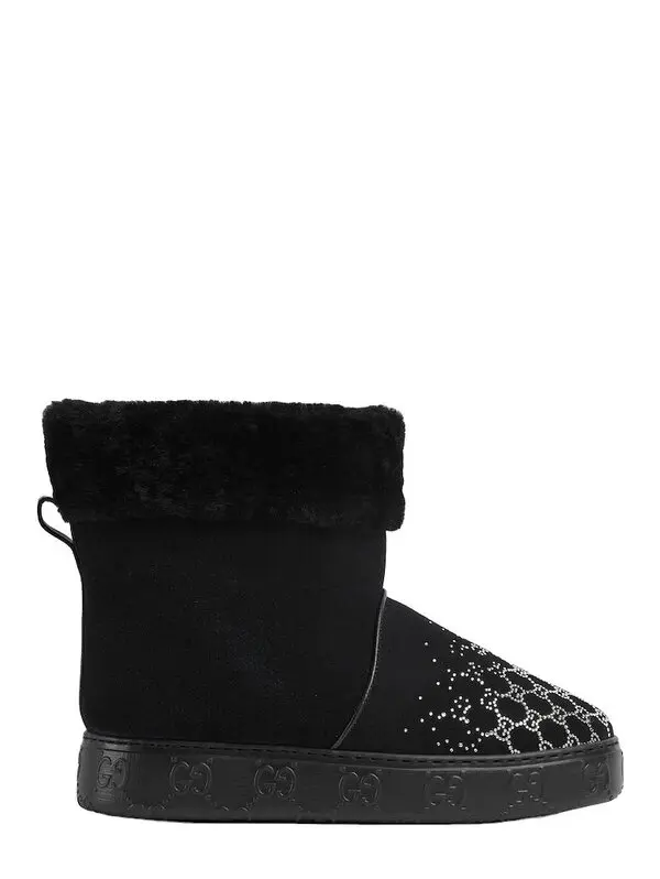 Gucci Suede Ankle Boot With Merino Wool Lining - Black