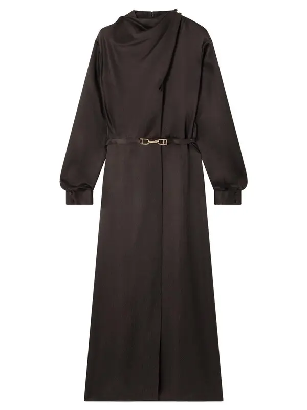 Gabriela Hearst Josef Belted Draped Silk Satin-crepe Midi Dress - Brown