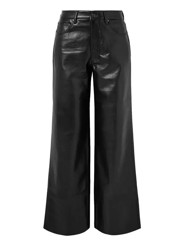 ANINE BING Manon Leather Wide-leg Pants - Black