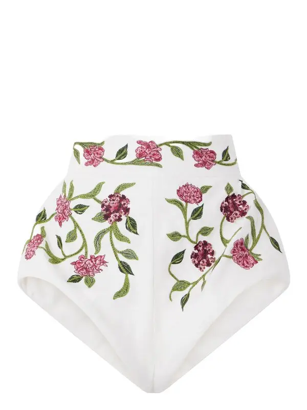 Agua Bendita Floral-embroidered Linen Gatti Quebrada Shorts - Multi