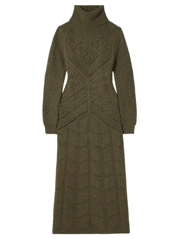 Loro Piana Cashmere Turtleneck Maxi Dress - Green